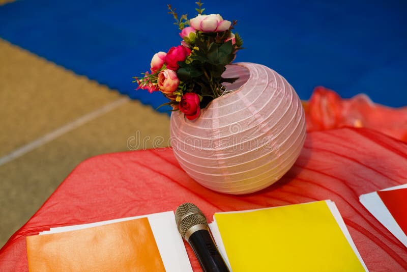 Flower Vase and Microphone at a Wedding Stock Image - Image of ...