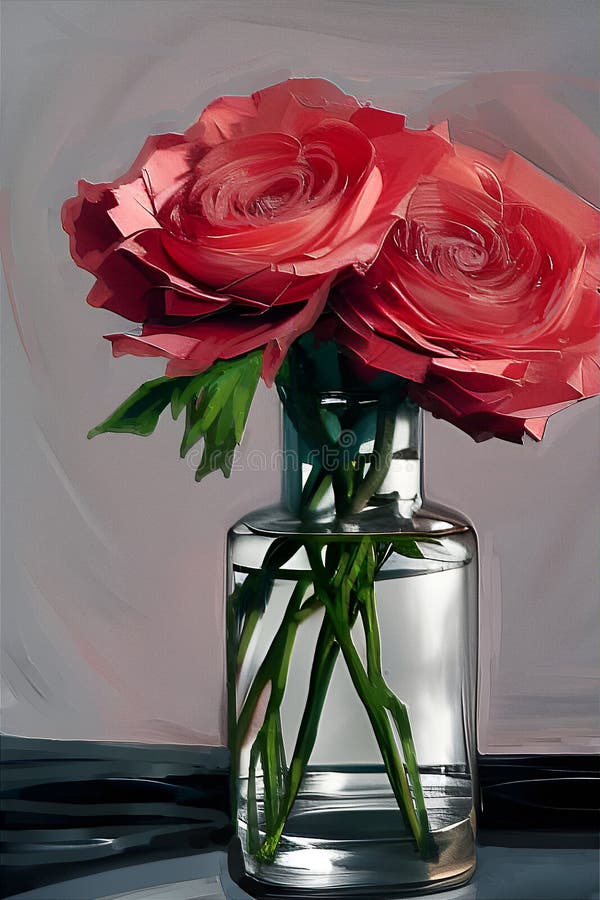 Flower Vase with Pink Roses on a Grey Table Stock Photo - Image of ...