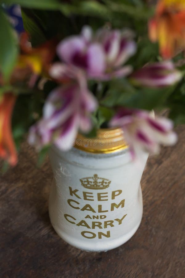 Flower Vase with Text `Keep Calm and Carry on ` Stock Photo - Image of ...