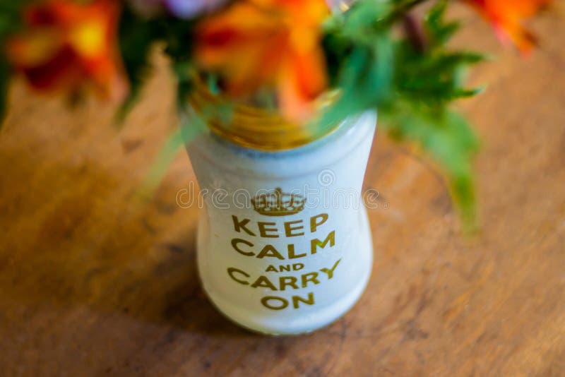 Flower Vase with Text `Keep Calm and Carry on ` Stock Image - Image of ...