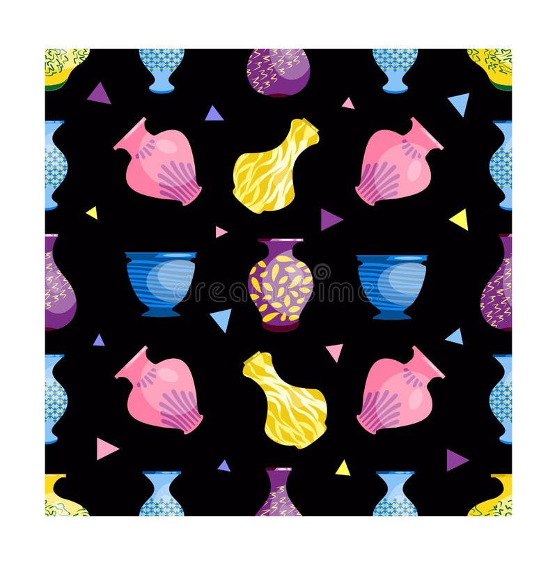 Flower Vases Seamless Pattern. Ceramic Vases. Beautiful Decorative ...
