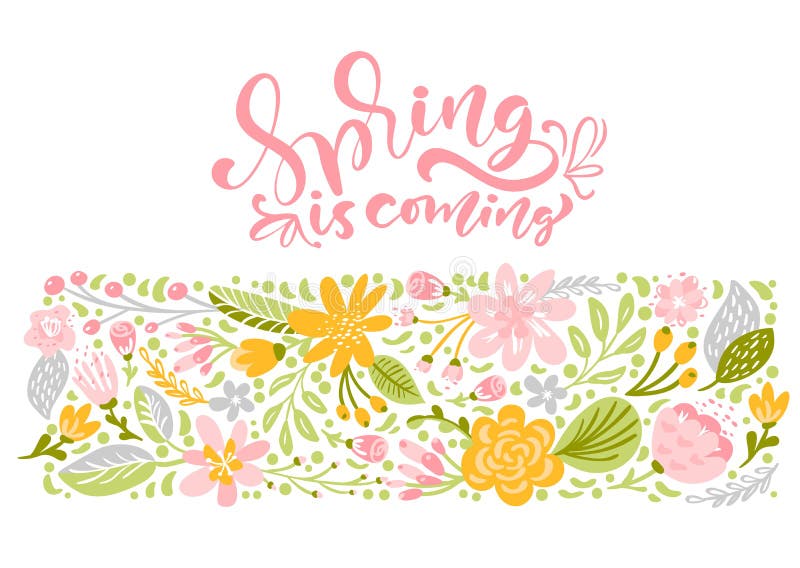 Flower Vector Greeting Card with Text Spring is Coming. Isolated Flat ...
