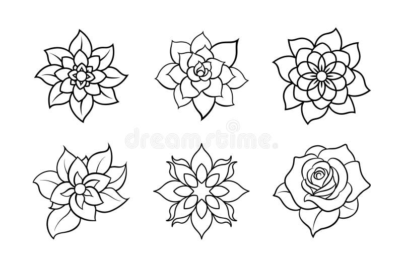 Flower Vector Line Art Illustration Bundle Stock Illustration ...