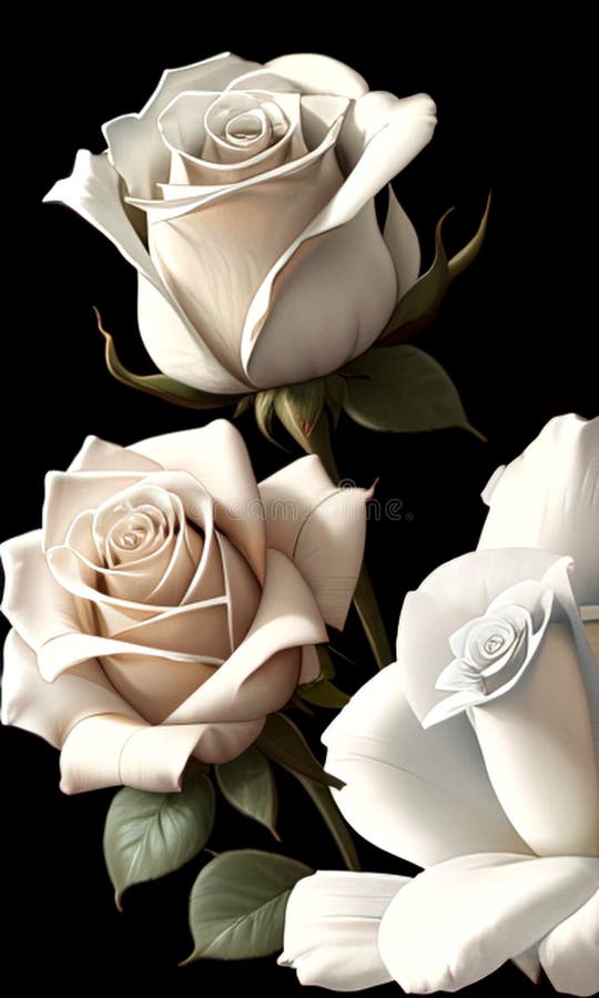 Flower White Rose on Black Background, Wallpaper, Design, AI Stock ...