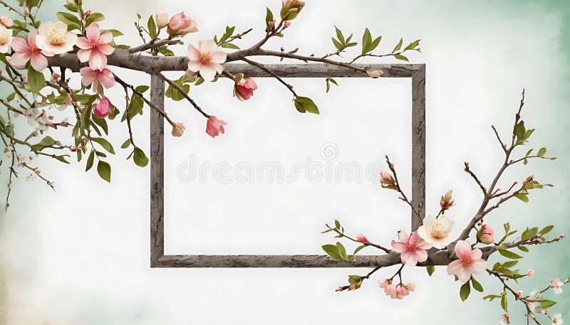 Flower Wooden Frame for Spring Isolated on White Bacground Stock ...