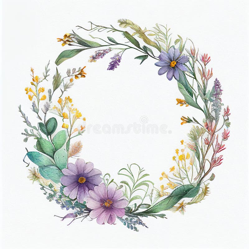 Flower Wreath Watercolor Drawing Generative AI Stock Vector ...