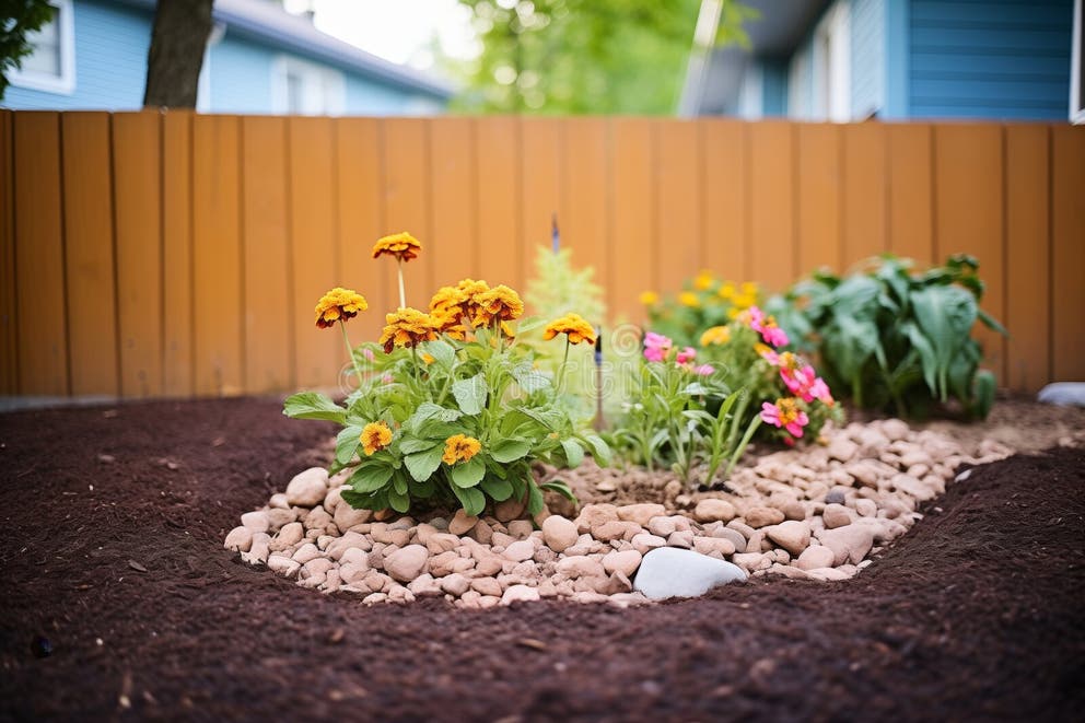 Flowerbed Using Mulch To Control Soil Erosion Stock Image - Image of ...