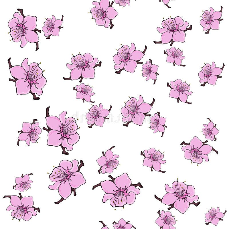 Flowering Almonds. Vector Seamless Pattern with Sakura Flowers Stock ...