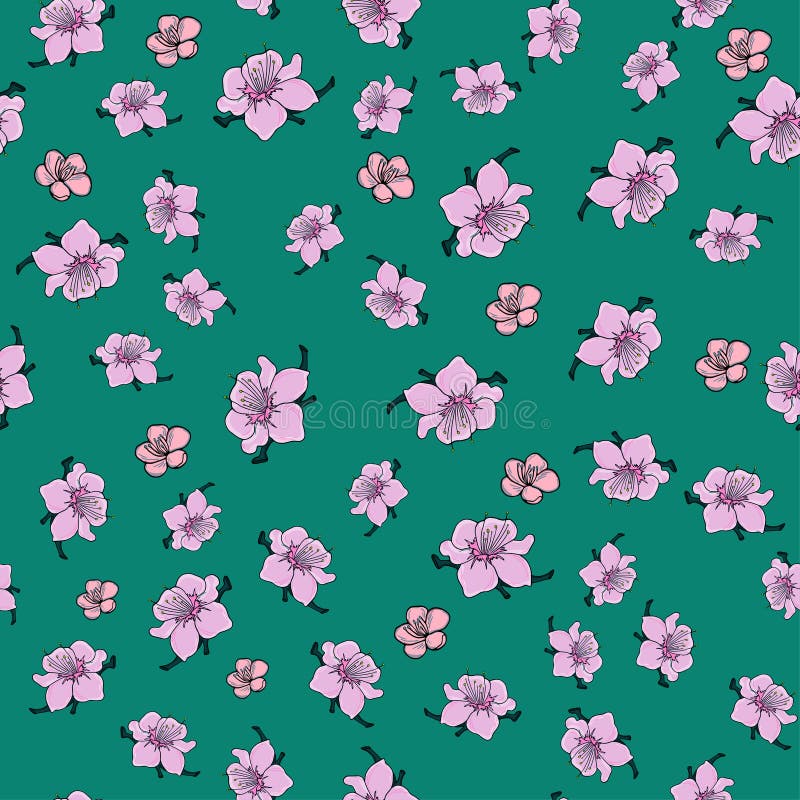 Flowering Almonds. Vector Seamless Pattern with Sakura Flowers Stock ...