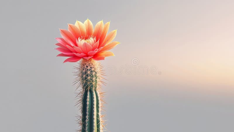 A Flowering Cactus in Bright Form with Symmetric Spines Engraved by ...