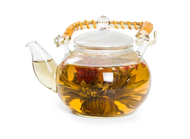 Chinese Flowering Tea in a Glass Teapot Stock Image - Image of clear ...