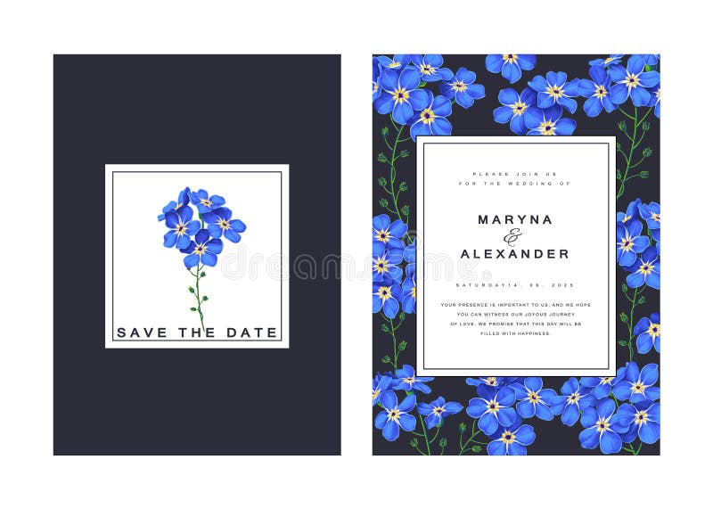 Floral Trendy Greeting or Invitation Design Template with Blue Forget ...