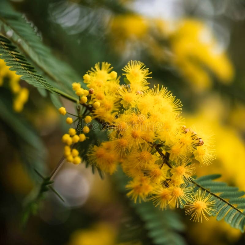 Flowering Mimosa Tree Bright Yellow Flowers, Generative AI Stock ...