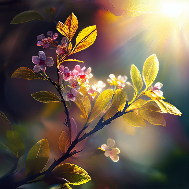 Flowering Tree Branch in the Sun Generative AI Stock Illustration ...