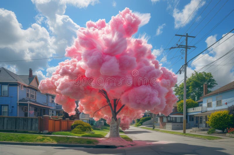 A Flowering Tree on a City Street. Illustration Stock Photo - Image of ...