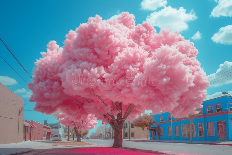 A Flowering Tree on a City Street. Illustration Stock Image - Image of ...