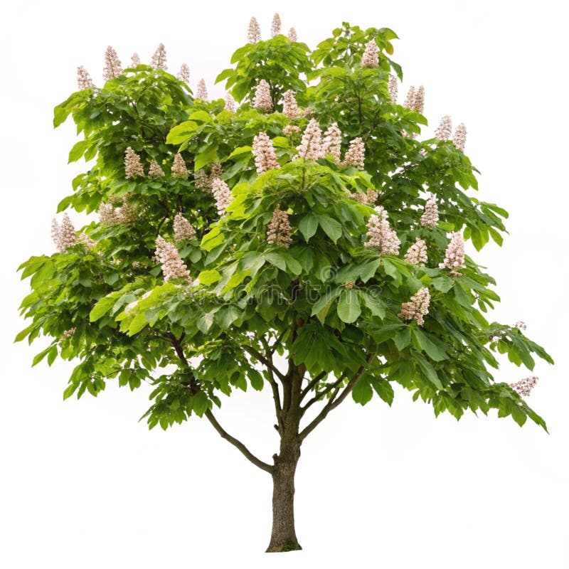 Flowering Tree with Green Leaves on White Background Stock Illustration ...