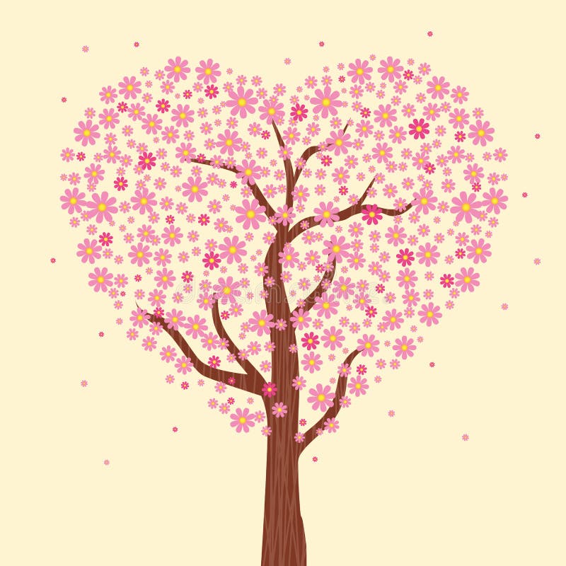 Flowering Tree of Love. Vector Stock Vector - Illustration of trunk ...