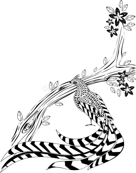 Flowering Tree and Pheasant Stock Vector - Illustration of tree ...