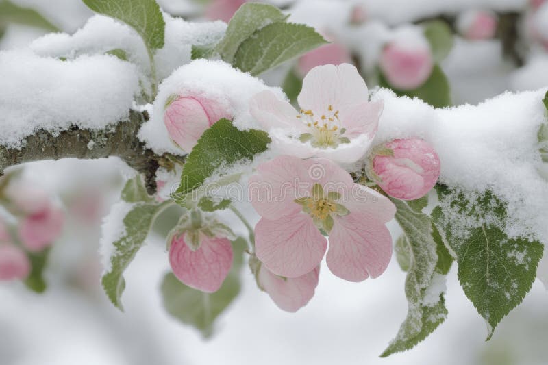 Flowering Trees Blanketed in a Layer of Snow Stock Photo - Image of ...
