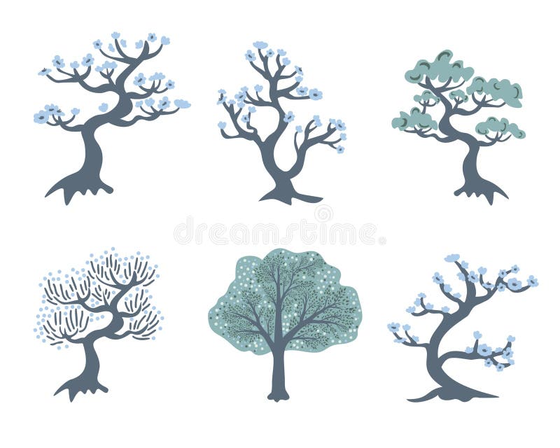Flowering trees set stock vector. Illustration of item - 359015256