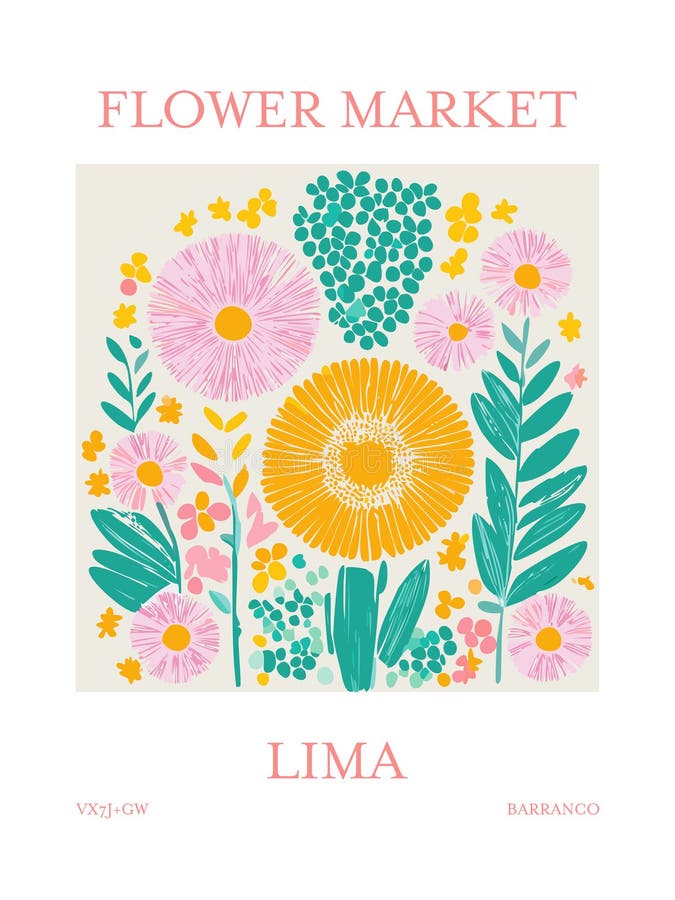 Flower Market Poster. Lima, Peru. Featuring a Beautiful Meadow in Bloom ...