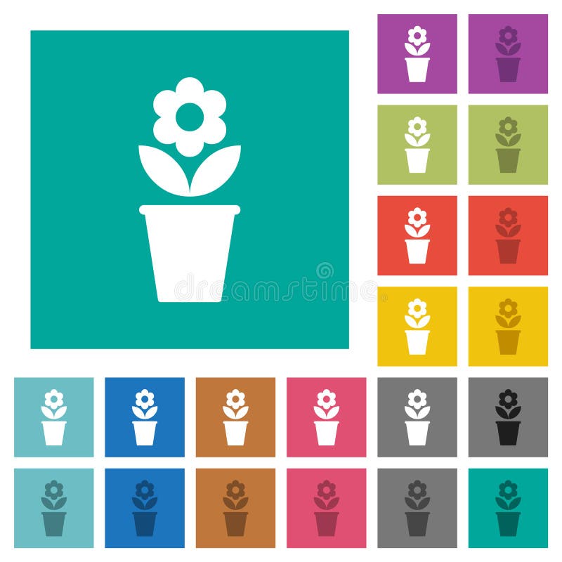 Flowerpot with Flower and Leaves Solid Square Flat Multi Colored Icons Stock Illustration ...