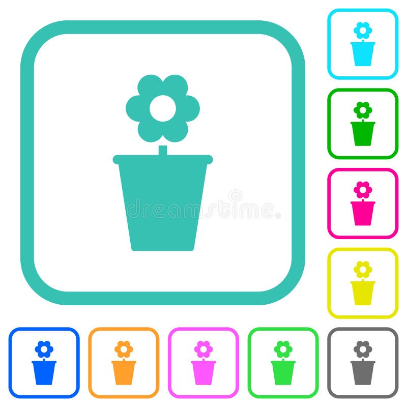 Flowerpot with Flower Solid Vivid Colored Flat Icons Stock Vector ...