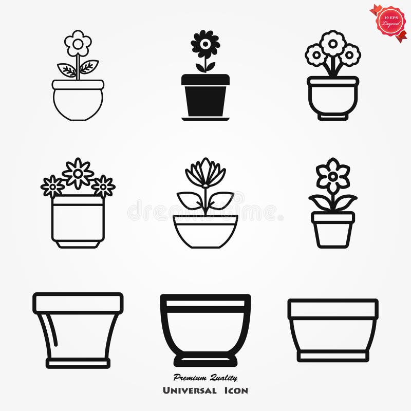 Flowerpot Icon, Vectorized Plants in a Pot, Flower Symbol Stock Vector ...
