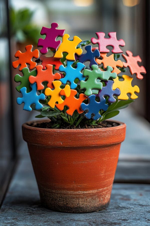 Flowerpot Puzzle, a Vibrant Flowerpot Filled with Colorful Puzzle ...