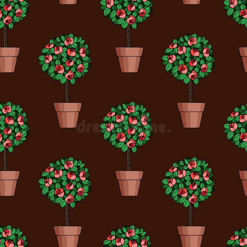 1936 Flowerpot, Seamless Pattern in Bright Colors with Flowers in Pots ...