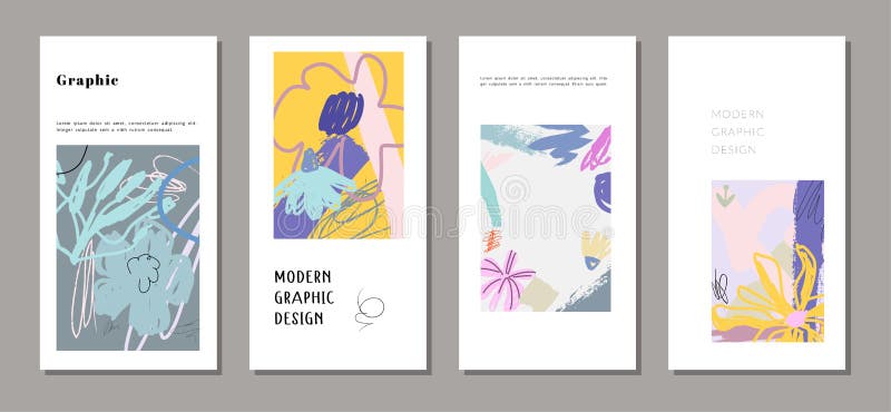 Set of Beautiful Modern Creative Abstract Cards with Floral Elements ...