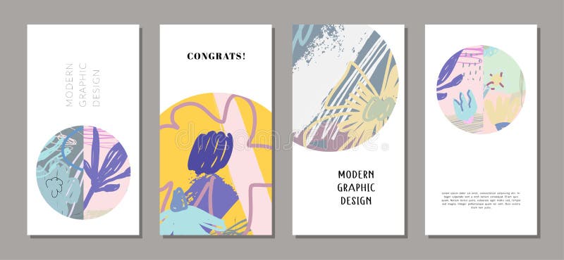 Set of Beautiful Modern Creative Abstract Cards with Floral Elements ...
