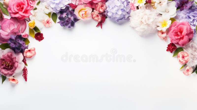 Flowers Arch from Above Frame on White Background Top View. Flat Layer ...