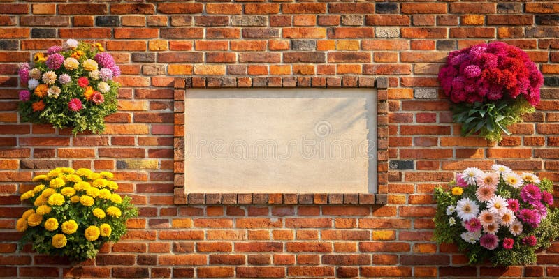 Flowers Around Blank Rectangle Brick Background AI Generative Stock ...