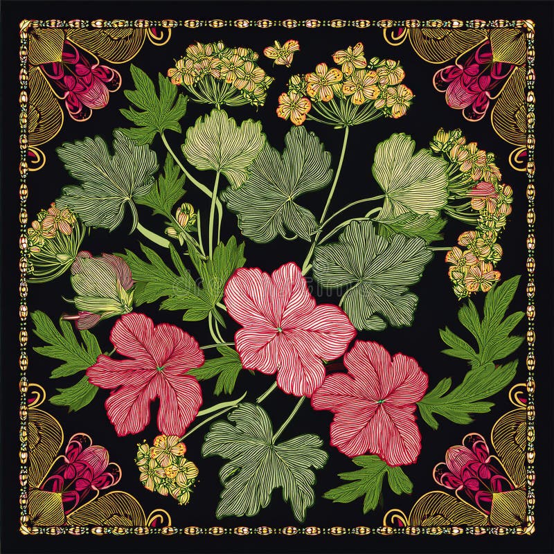 Flowers Pattern.Silk Scarf Design, Fashion Textile Stock Illustration ...