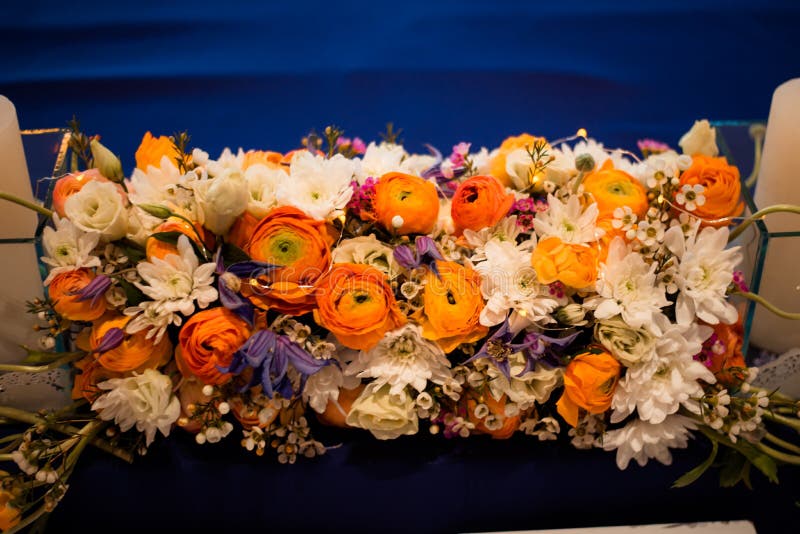 Flowers in a banquet hall. stock image. Image of festive - 172096453