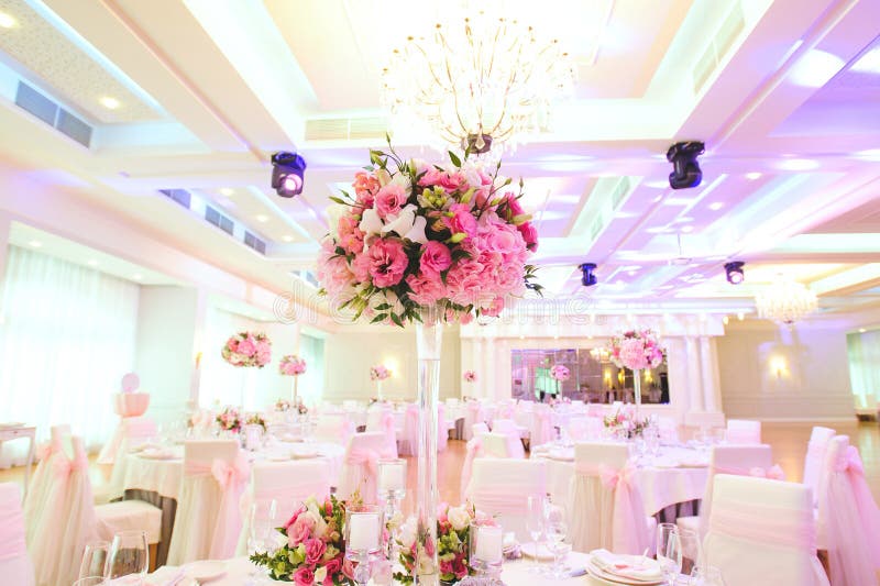 Flowers at Banquet Hall stock photo. Image of service - 64153972