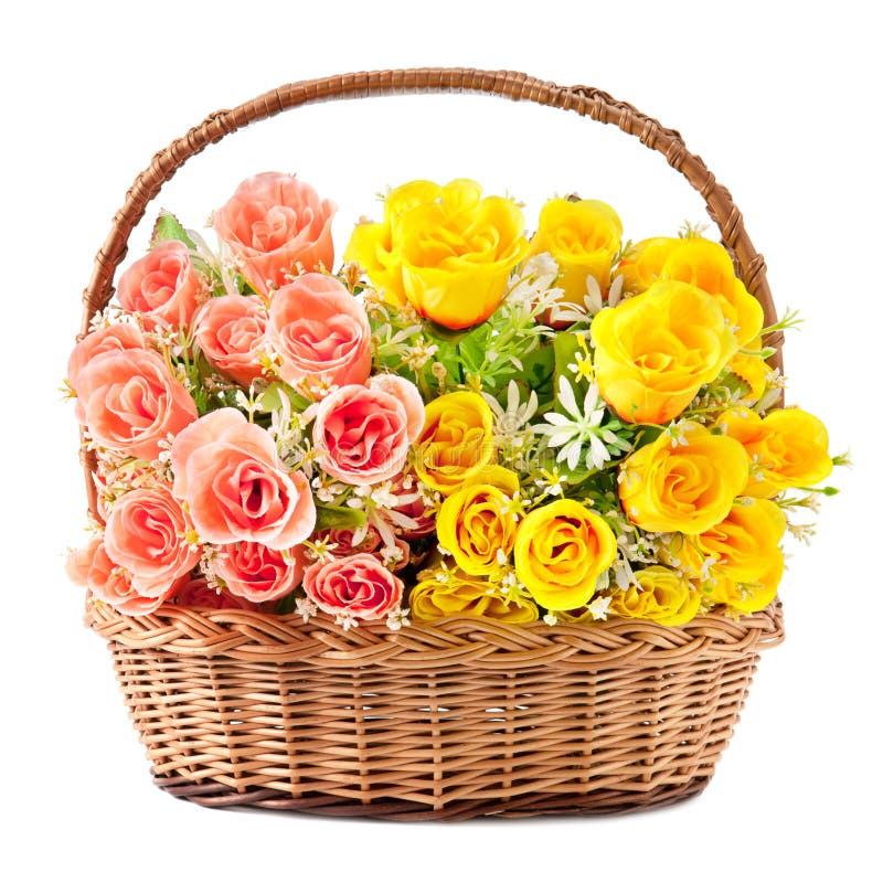 Beautiful Bouquet of Spring Flowers into Basket on White Backgr Stock ...