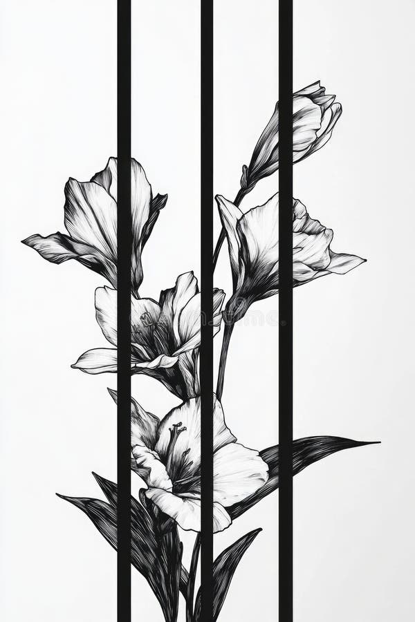 Flowers behind bars stock illustration. Illustration of flowers - 379841981