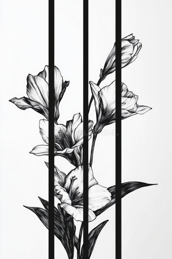 Flowers behind bars stock illustration. Illustration of flowers - 379841981