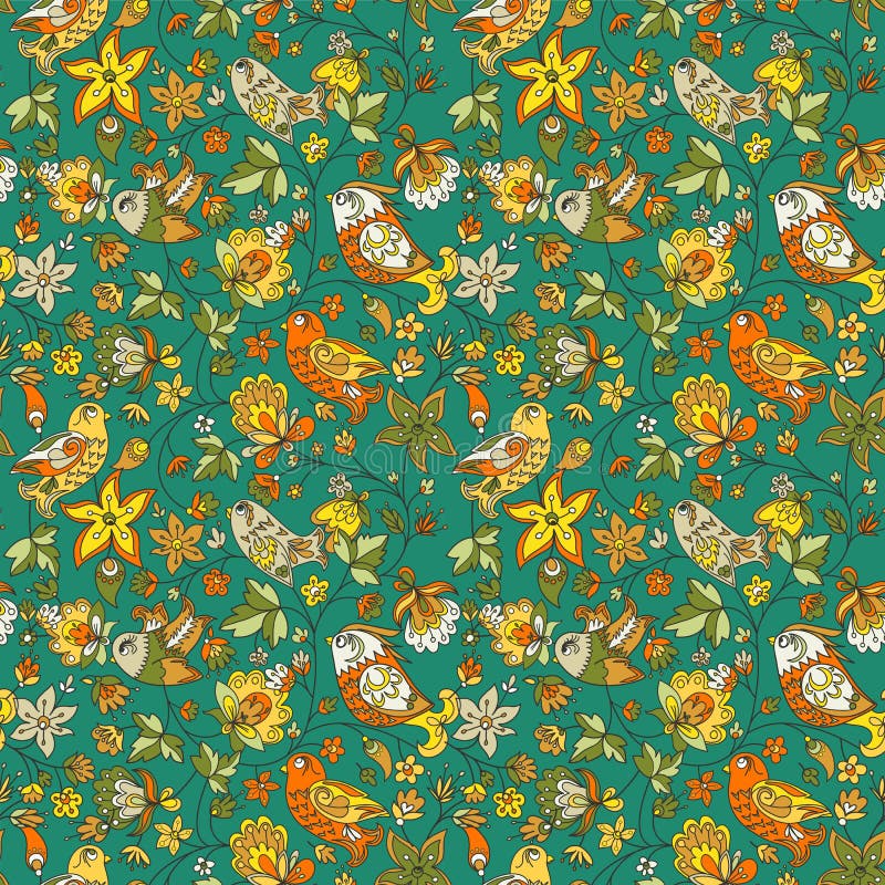 Flowers and Birds Seamless Texture Pattern Stock Vector - Illustration ...