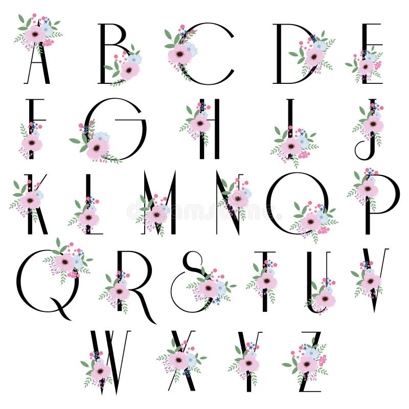Flowers Bloom Alphabet - Font for Wedding Logo Design Stock Vector ...