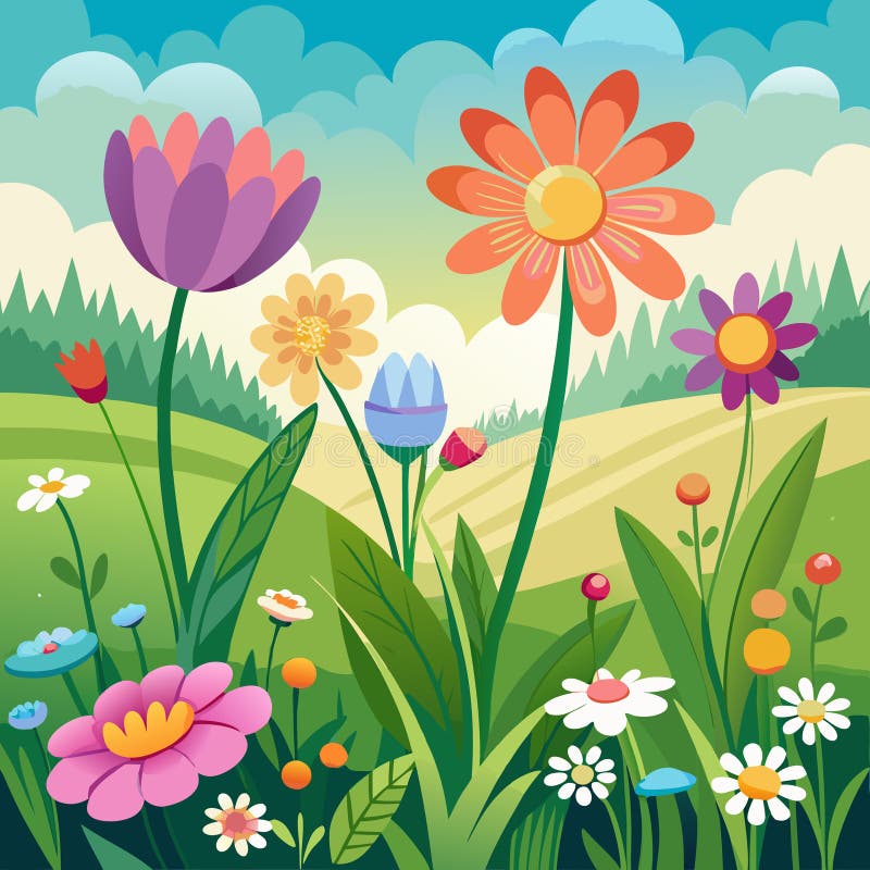 Flowers are Blooming in the Meadow. Cartoon Style Stock Vector ...