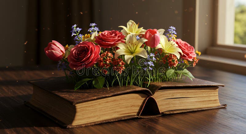 Flowers Blooming from Open Book a Symbol of Knowledge and Growth Stock ...