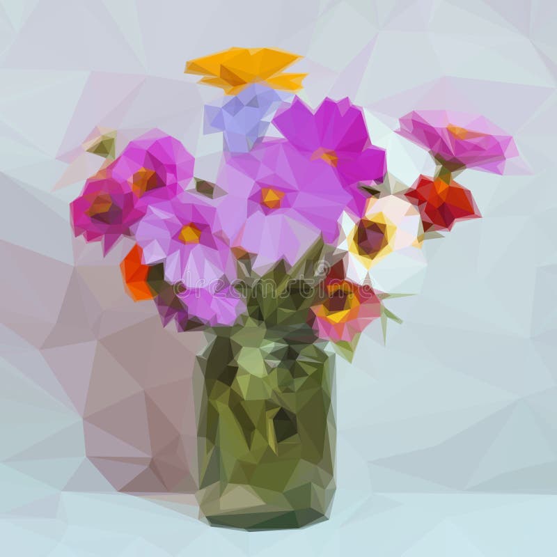 Low Poly Bouquet of Flowers - Stylized Digital Art Stock Illustration ...