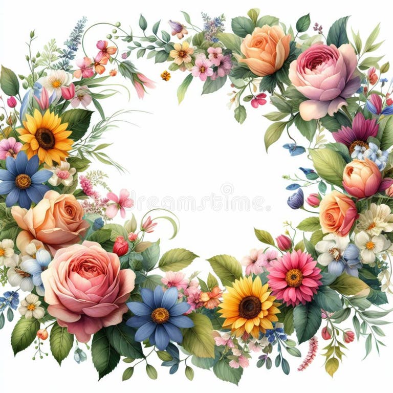 Flowers Bundle Border Frame Stock Illustration - Illustration of bloom ...