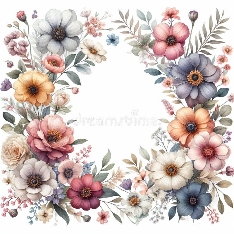 Flowers Bundle Border Frame Stock Illustration - Illustration of nature ...
