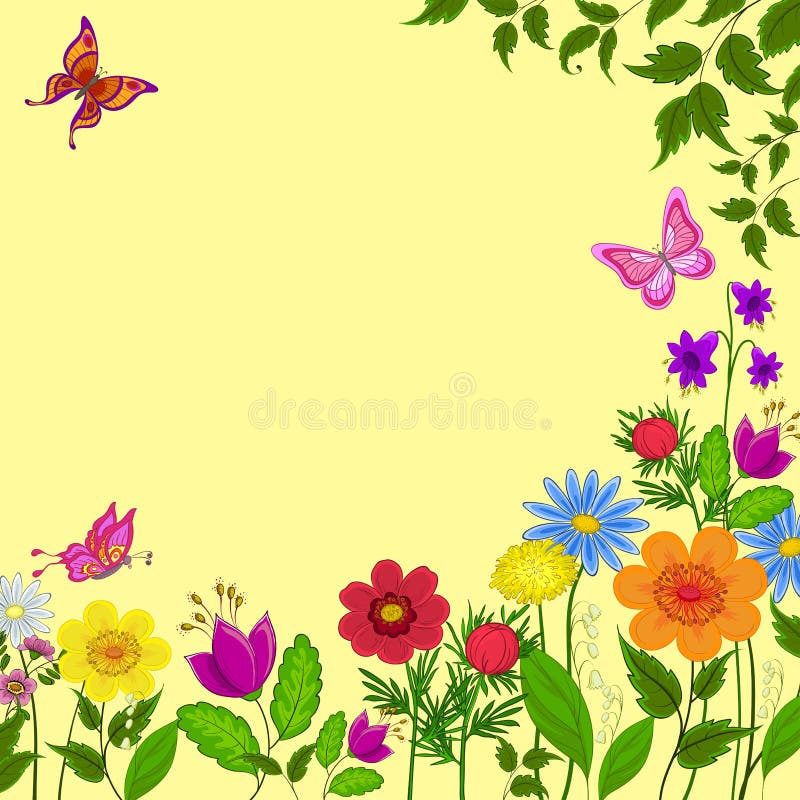 Flowers, Butterflies and Leaves Stock Vector - Illustration of bouquet ...