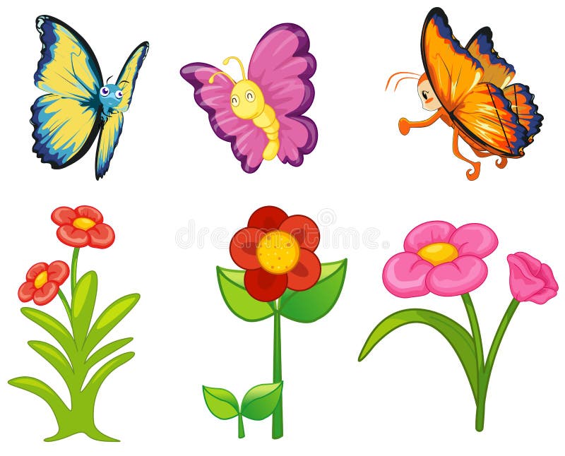 Cute Cartoon Butterfly with Flowers Stock Vector - Illustration of ...